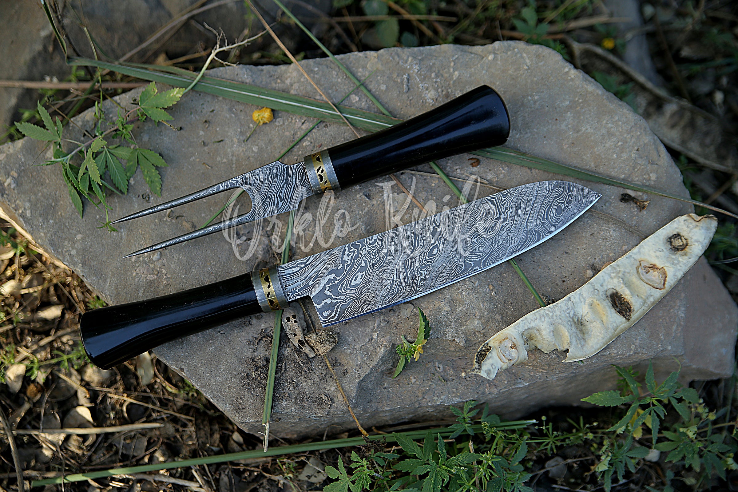 Damascus Fork & Knife BBQ Set of 2